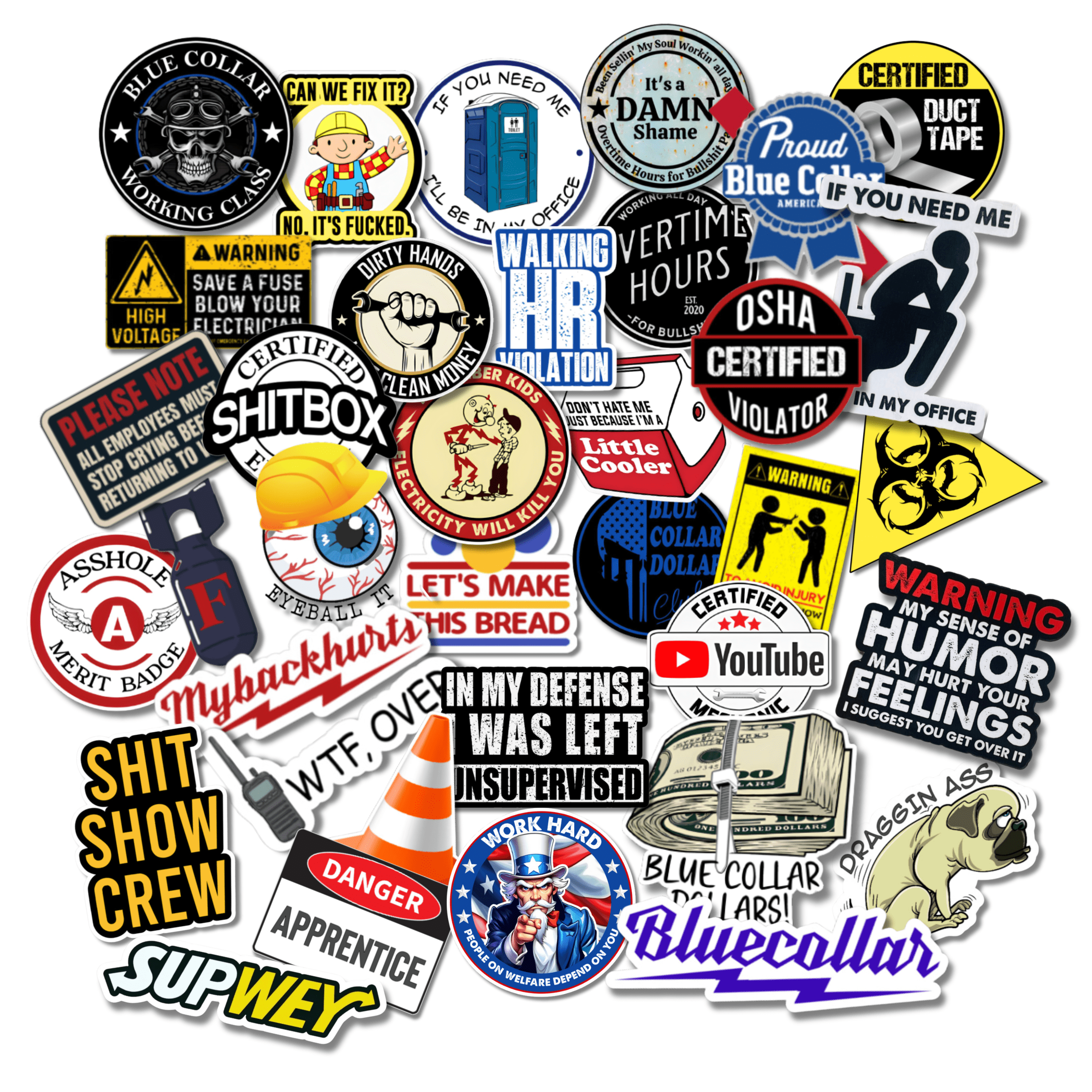 Blue Collar Hard Hat Sticker Pack – Tough & Funny – Vinyl Chaos Design Co.