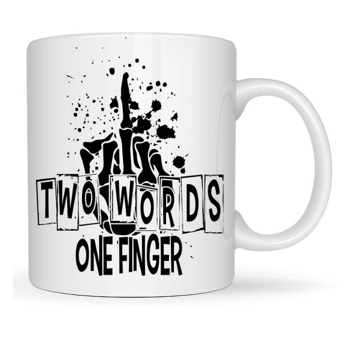 Two Words One Finger Coffee Mug – Vinyl Chaos Design Co.